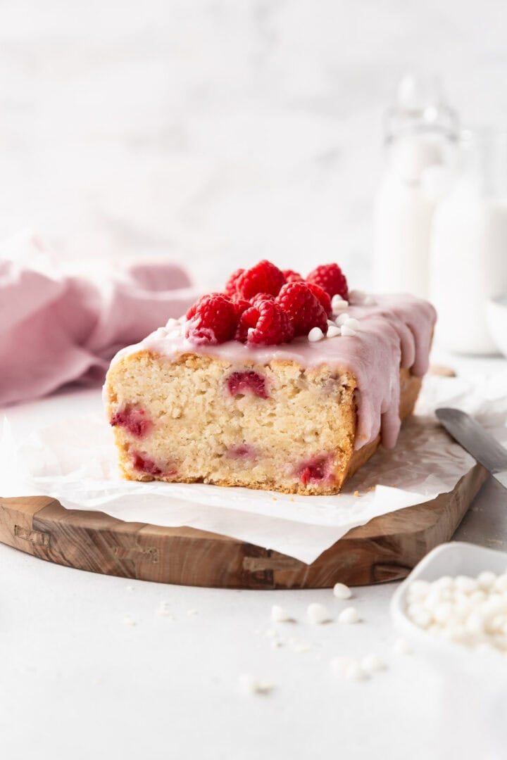 Raspberry and White Chocolate Loaf Cake (Eggless Pound Cake)