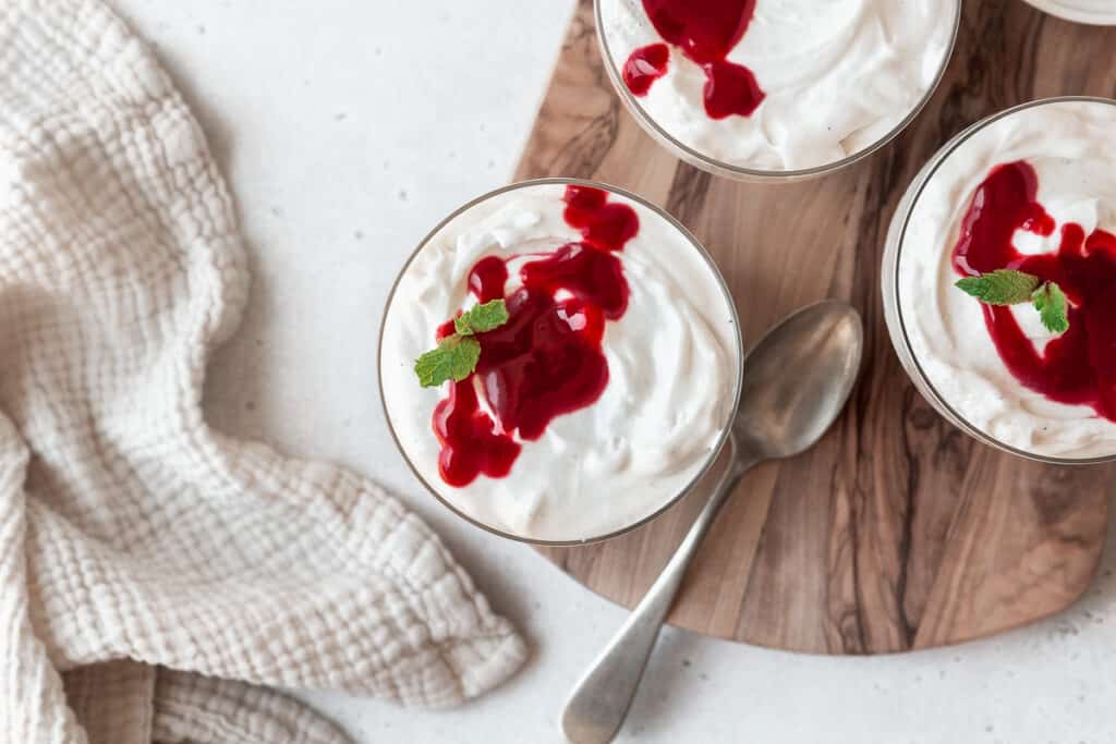French Cream Cheese Mousse With Amaretto Raspberry Coulis
